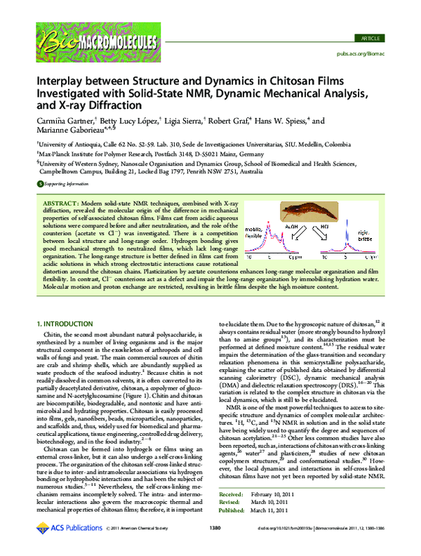 (PDF) Interplay between Structure and Dynamics in Chitosan Films Investigated with Solid-State ...