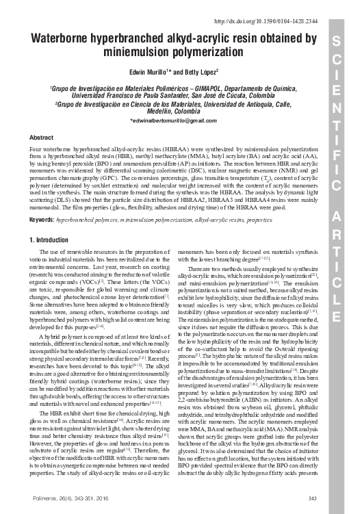 (PDF) Waterborne hyperbranched alkyd-acrylic resin obtained by ...