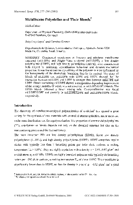 (PDF) Metallocene polyolefins and their blends#