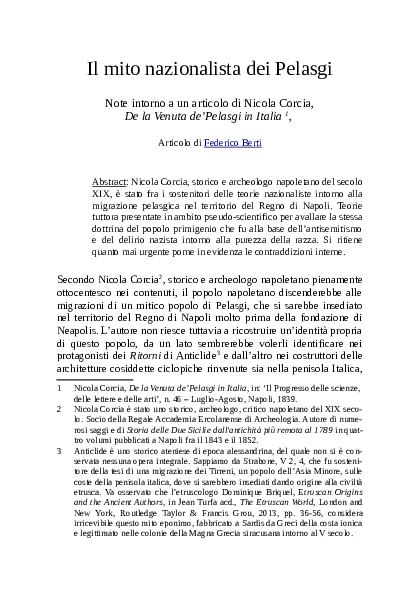 (PDF) Il mito nazionalista dei Pelasgi