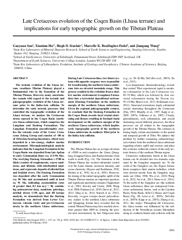 (PDF) Late Cretaceous evolution of the Coqen Basin (Lhasa terrane) and ...