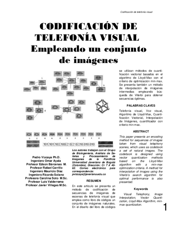 (PDF) Codificacion de telefonia visual: empleando un conjunto de ...