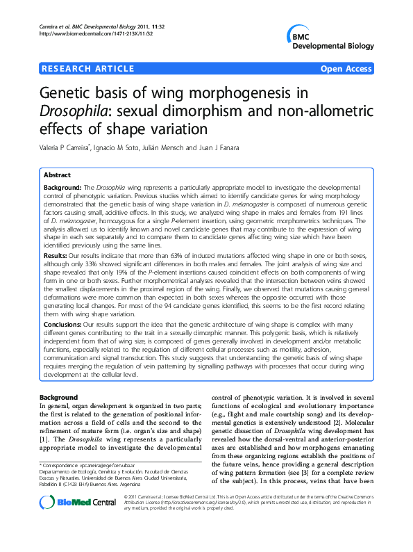 (PDF) Genetic basis of wing morphogenesis in Drosophila: sexual ...