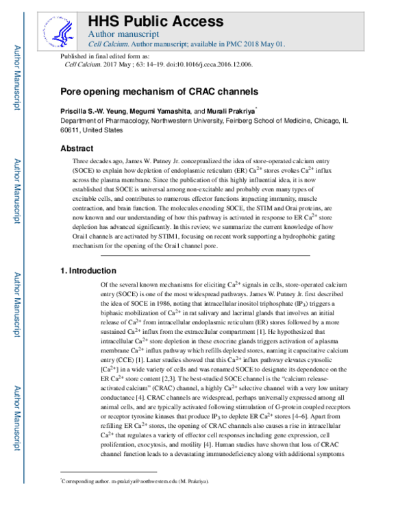 (PDF) Pore opening mechanism of CRAC channels