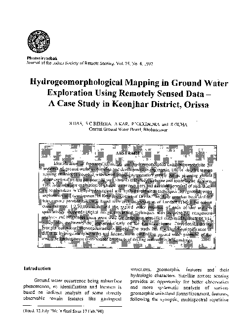 (PDF) Hydrogeomorphological mapping in ground water exploration using remotely sensed data — a ...