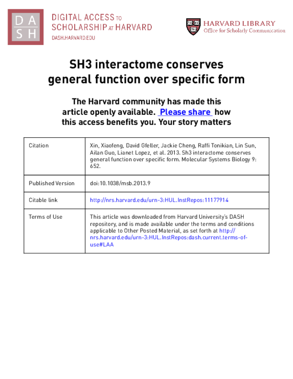 (PDF) SH3 interactome conserves general function over specific form
