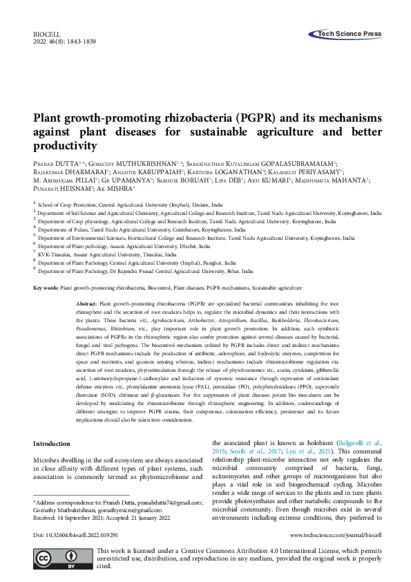 (PDF) Plant growth-promoting rhizobacteria (PGPR) and its mechanisms against plant diseases for ...