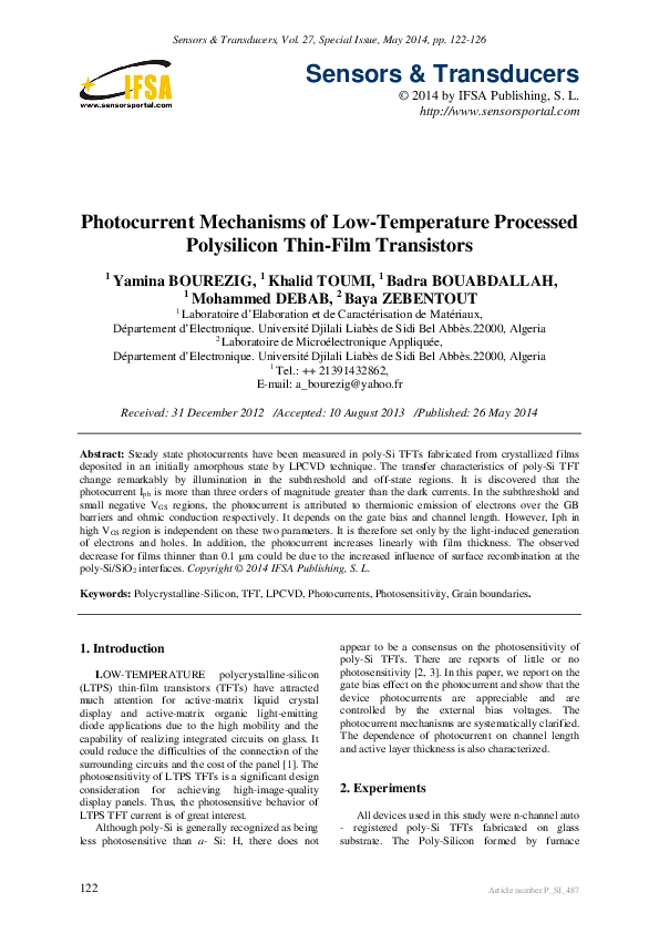 (PDF) Photocurrent Mechanisms of Low-Temperature Processed Polysilicon Thin-Film Transistors