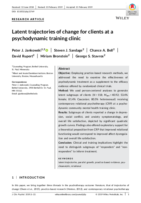 (PDF) Latent trajectories of change for clients at a psychodynamic ...