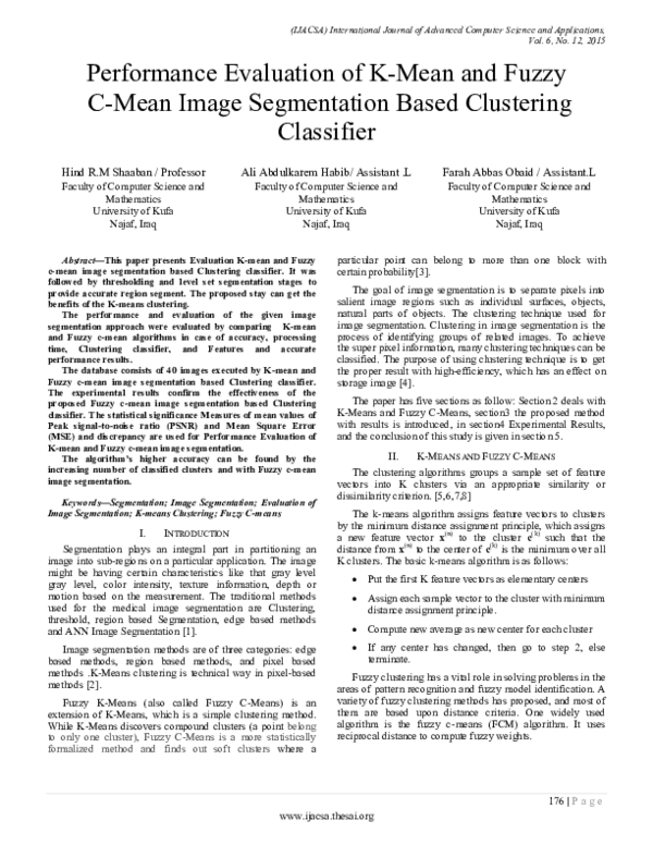 (PDF) Performance Evaluation of K-Mean and Fuzzy C-Mean Image Segmentation Based Clustering ...
