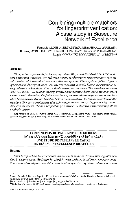 (PDF) Combining multiple matchers for fingerprint verification: A case study in biosecure ...
