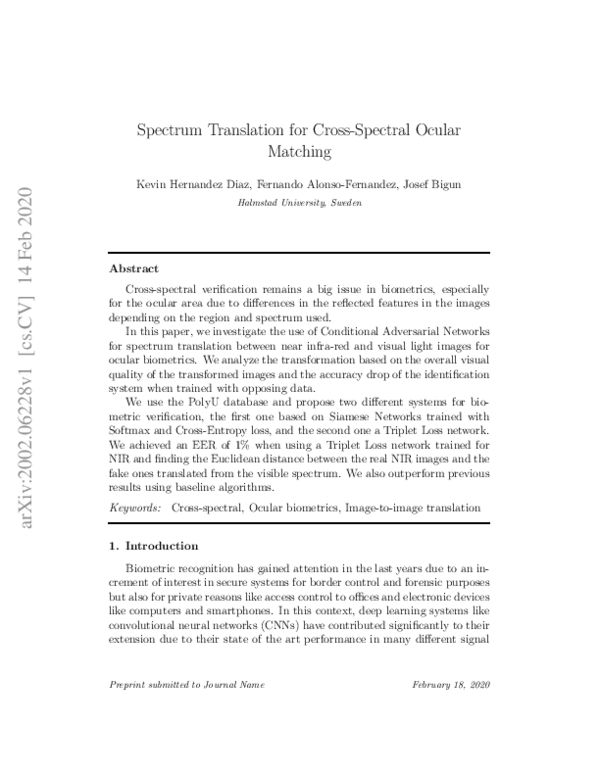 Pdf Spectrum Translation For Cross Spectral Ocular Matching Fernando Alonso Fernandez