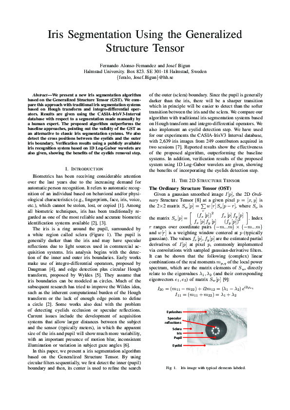 Pdf Iris Segmentation Using The Generalized Structure Tensor