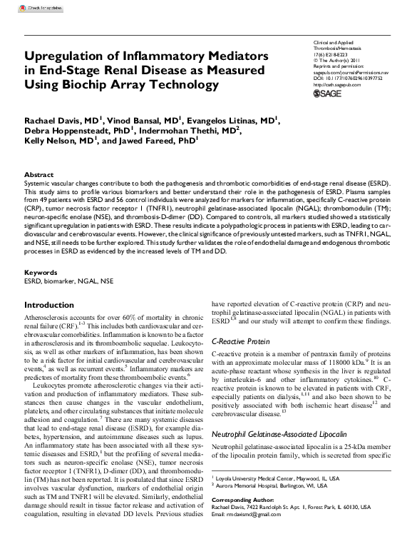 (PDF) Upregulation of Inflammatory Mediators in End-Stage Renal Disease ...