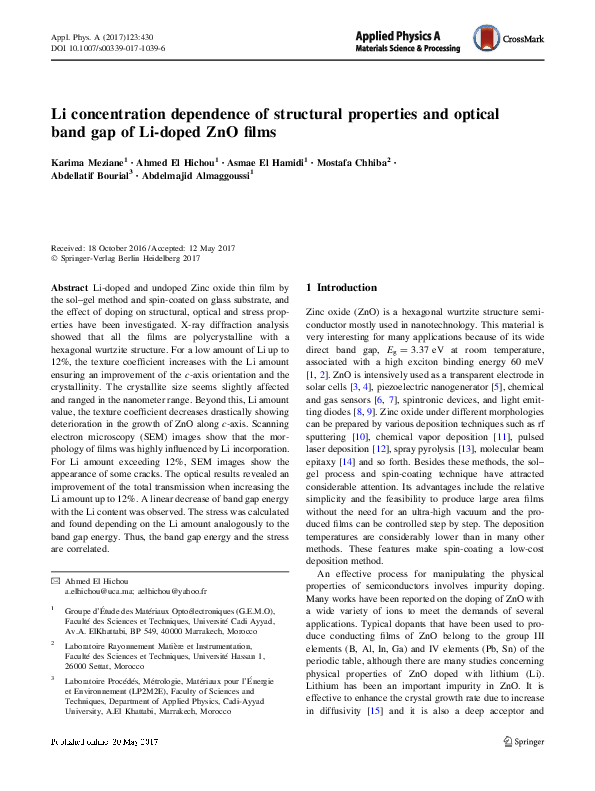 (PDF) Li concentration dependence of structural properties and optical band gap of Li-doped ZnO ...