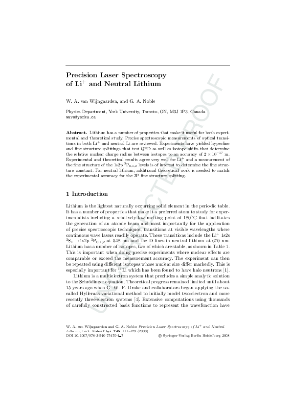 (PDF) Precision Laser Spectroscopy of Li+ and Neutral Lithium