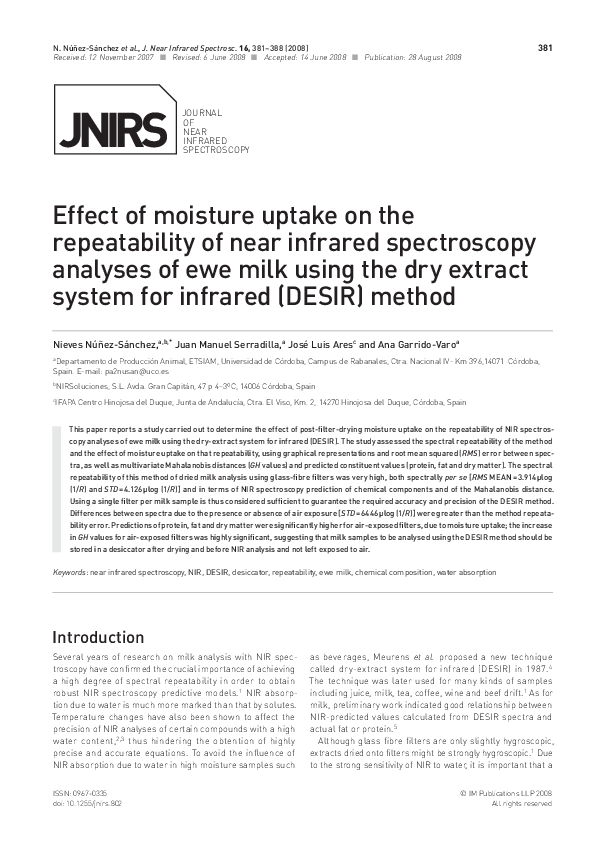 (PDF) Effect of Moisture Uptake on the Repeatability of near Infrared ...
