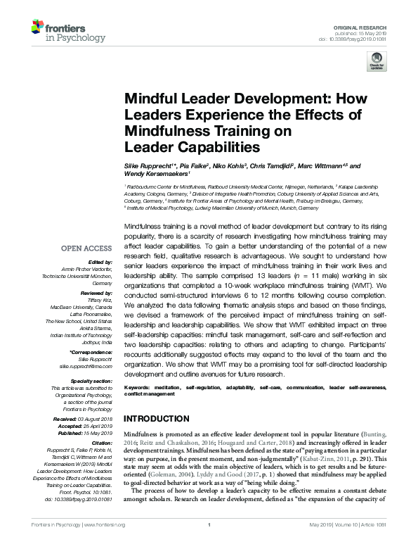 (PDF) Mindful Leader Development: How Leaders Experience the Effects of ...