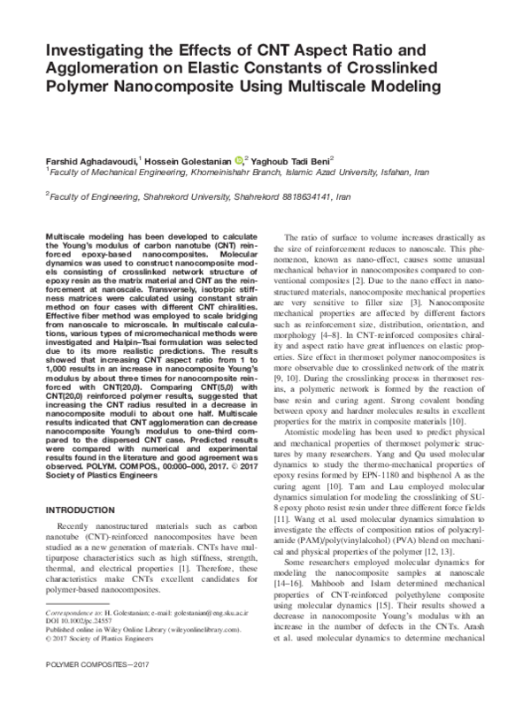(PDF) Investigating the effects of CNT aspect ratio and agglomeration on elastic constants of ...