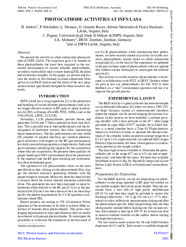 (PDF) Photocathode Activities at INFN LASA
