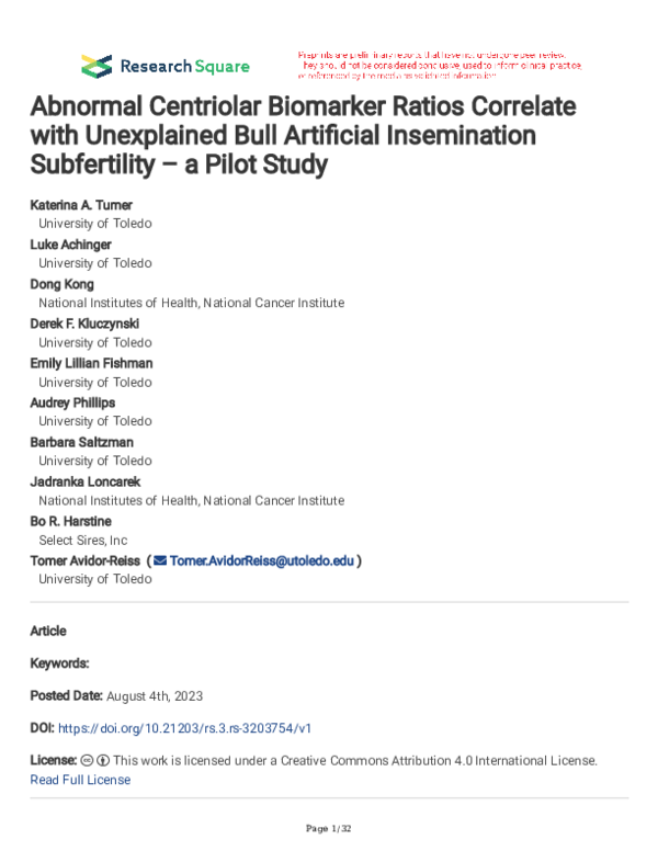 (PDF) Abnormal Centriolar Biomarker Ratios Correlate with Unexplained ...
