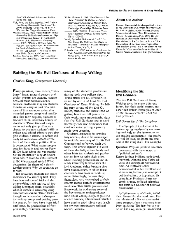 (PDF) Battling the Six Evil Geniuses of Essay Writing