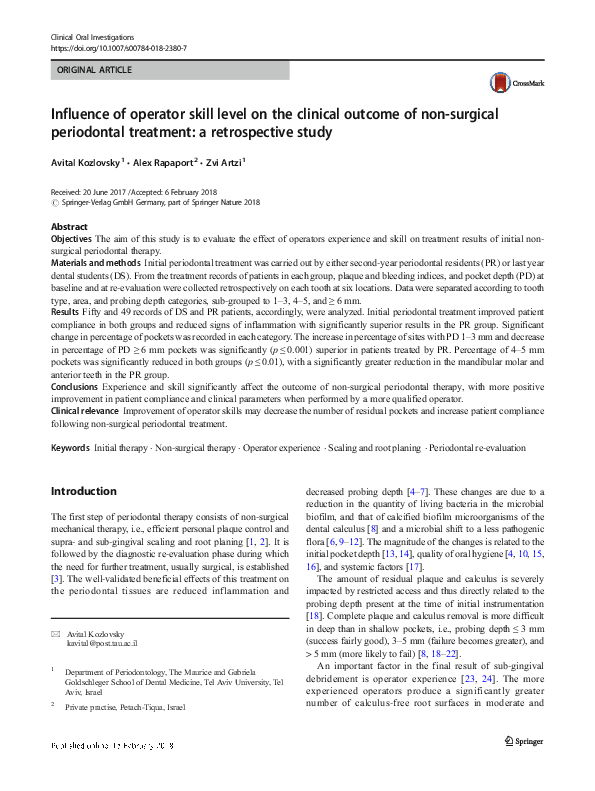 (PDF) Influence of operator skill level on the clinical outcome of non-surgical periodontal ...
