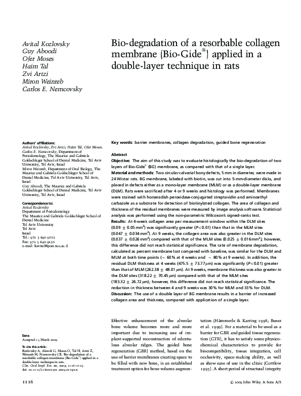 (PDF) Bio-degradation of a resorbable collagen membrane (Bio-Gide ...