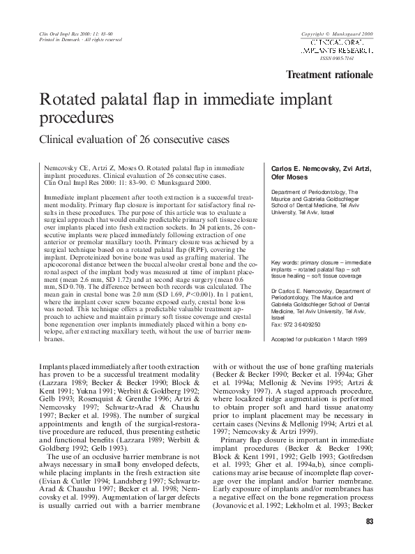 (PDF) Rotated palatal flap in immediate implant procedures