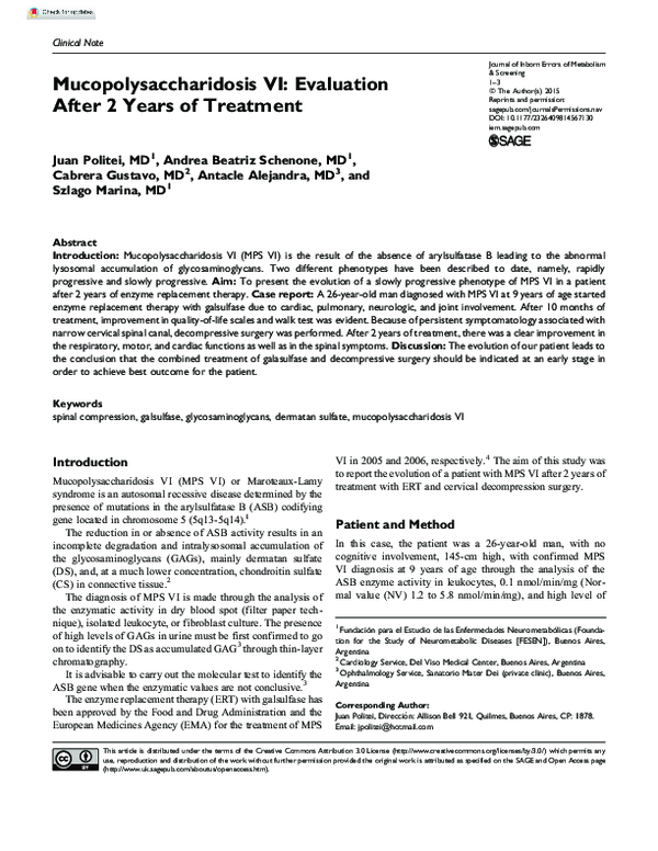 (PDF) Mucopolysaccharidosis VI