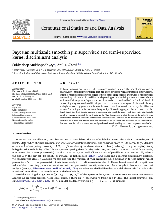 Pdf Bayesian Multiscale Smoothing In Supervised And Semi Supervised Kernel Discriminant