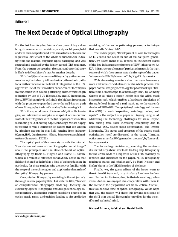 (PDF) The Next Decade of Optical Lithography