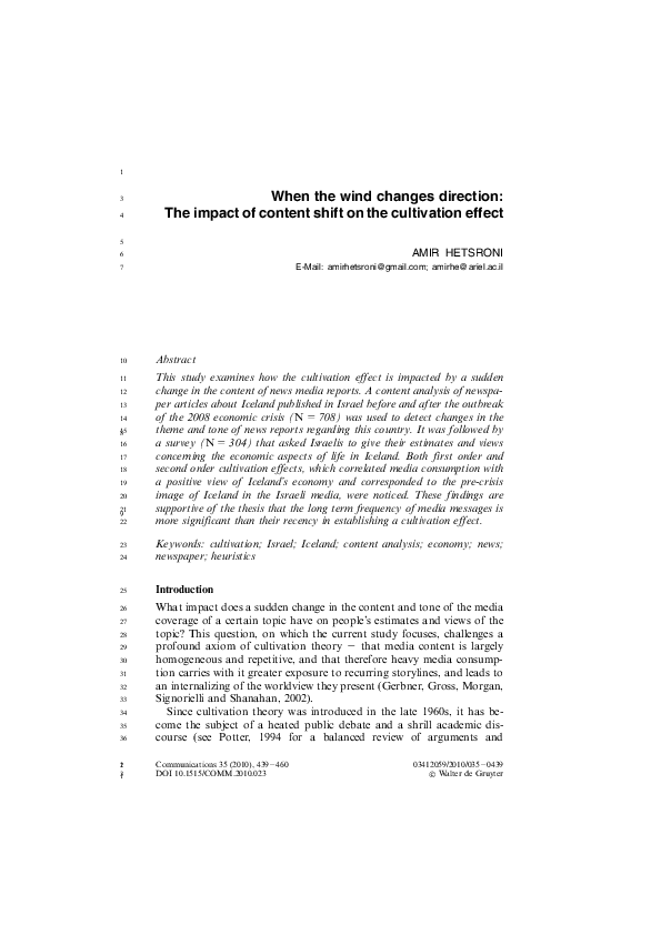 (PDF) The impact of content shift on the cultivation effect