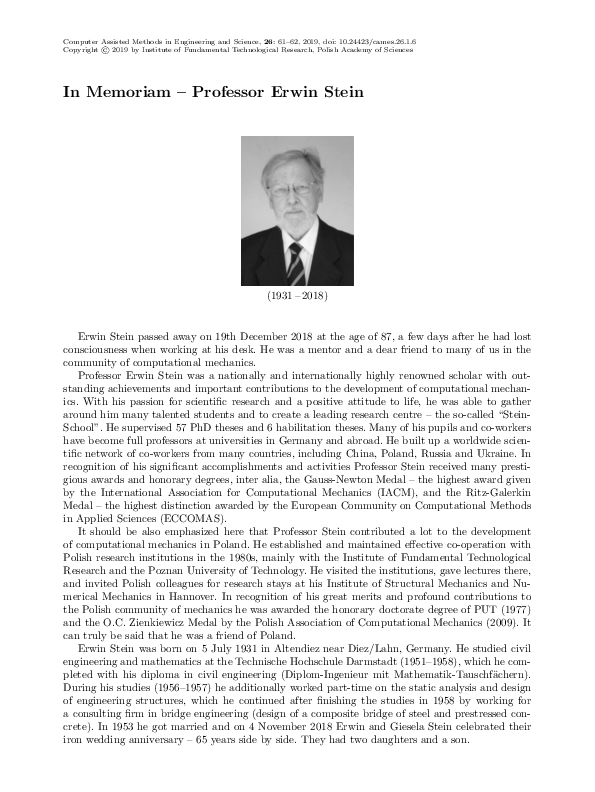 (PDF) In Memoriam - Professor Erwin Stein