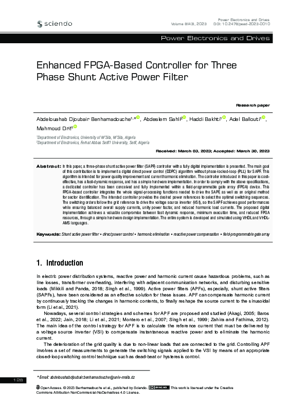 Pdf Enhanced Fpga Based Controller For Three Phase Shunt Active Power Filter