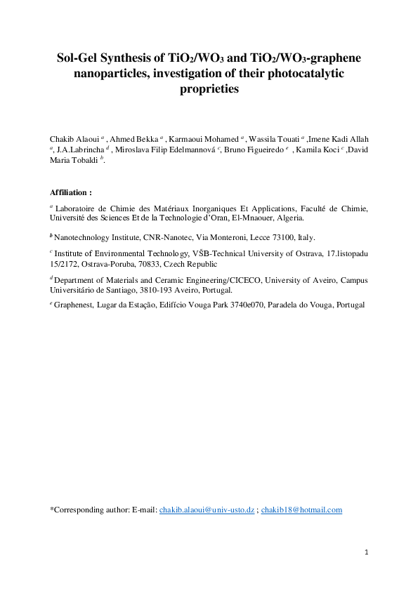 Pdf Tio2 Wo3 Graphene Nanoparticles For Photocatalysis