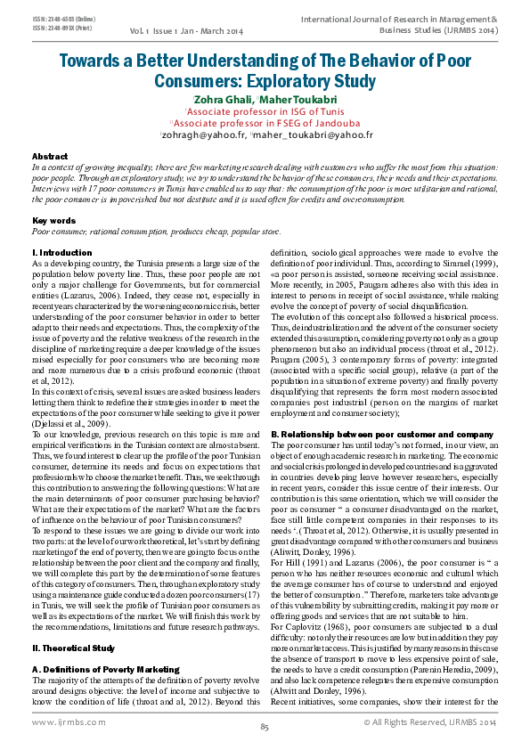(PDF) Towards a Better Understanding of The Behavior of Poor Consumers ...