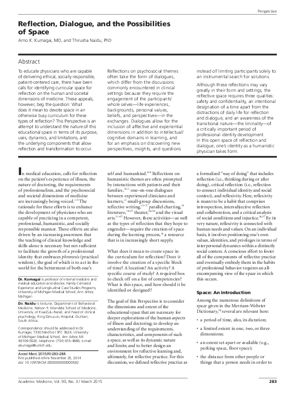 (PDF) Reflection, Dialogue, and the Possibilities of Space