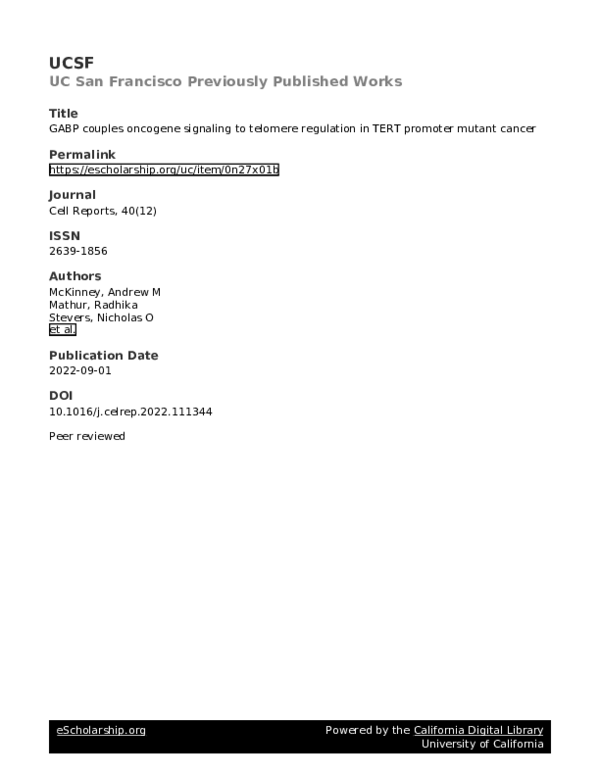 Pdf Gabp Couples Oncogene Signaling To Telomere Regulation In Tert