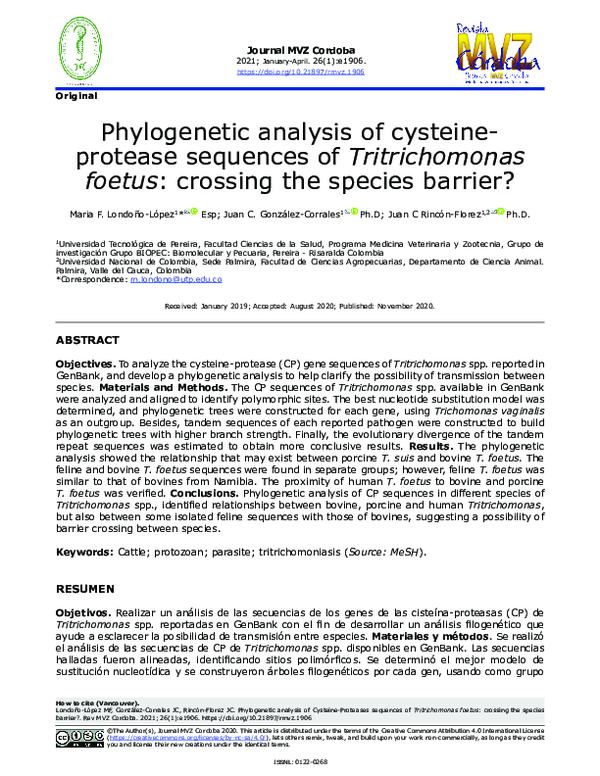 (PDF) Phylogenetic analysis of cysteine-protease sequences of Tritrichomonas foetus: crossing ...