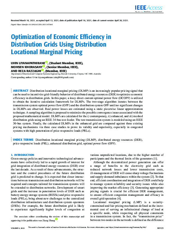 (PDF) Optimization of Economic Efficiency in Distribution Grids Using Distribution Locational ...
