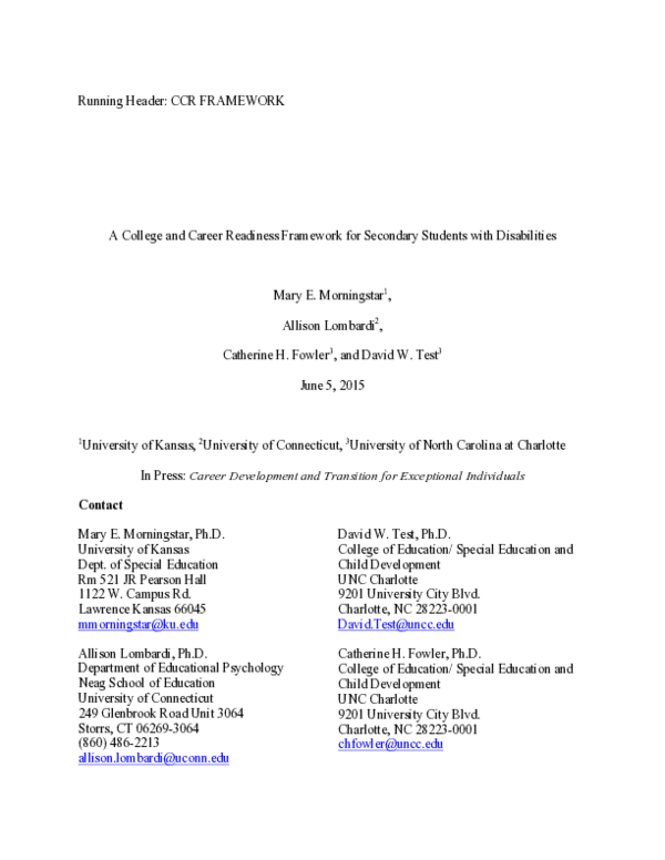 (PDF) Running Header: CCR FRAMEWORK A College and Career Readiness ...