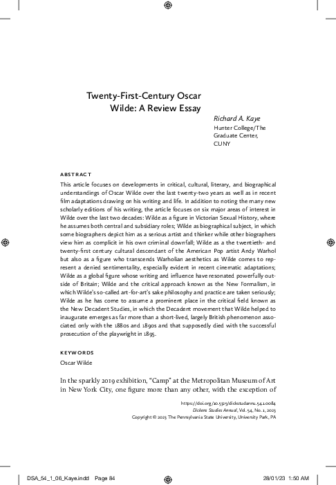 (PDF) Oscar Wilde in the Twenty-First Century: A Review Essay