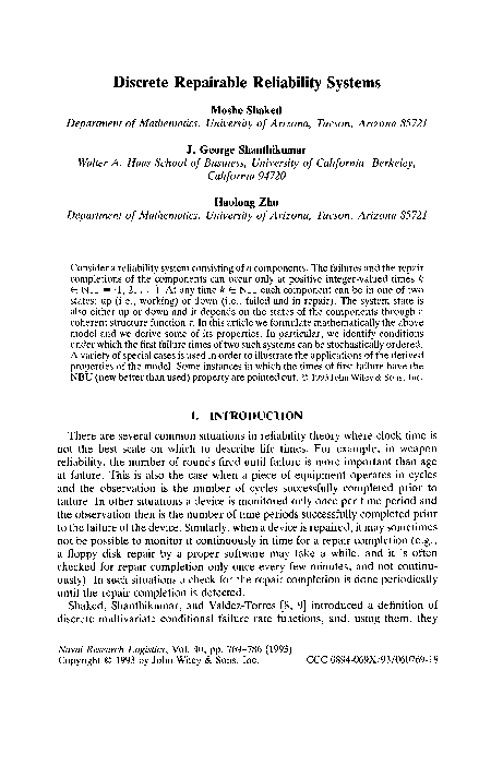 Pdf Discrete Repairable Reliability Systems