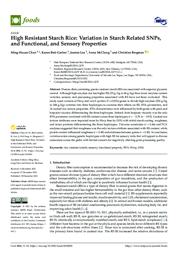 (PDF) High Resistant Starch Rice: Variation in Starch Related SNPs, and ...