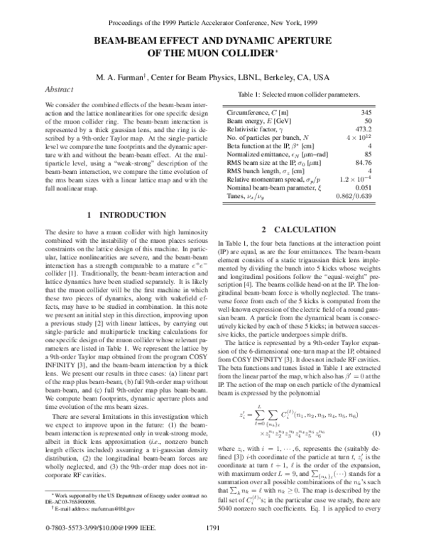 (PDF) Beam-beam effect and dynamic aperture of the muon collider