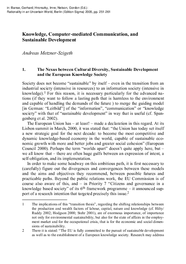 (PDF) Knowledge, Computer-mediated Communication, and Sustainable ...