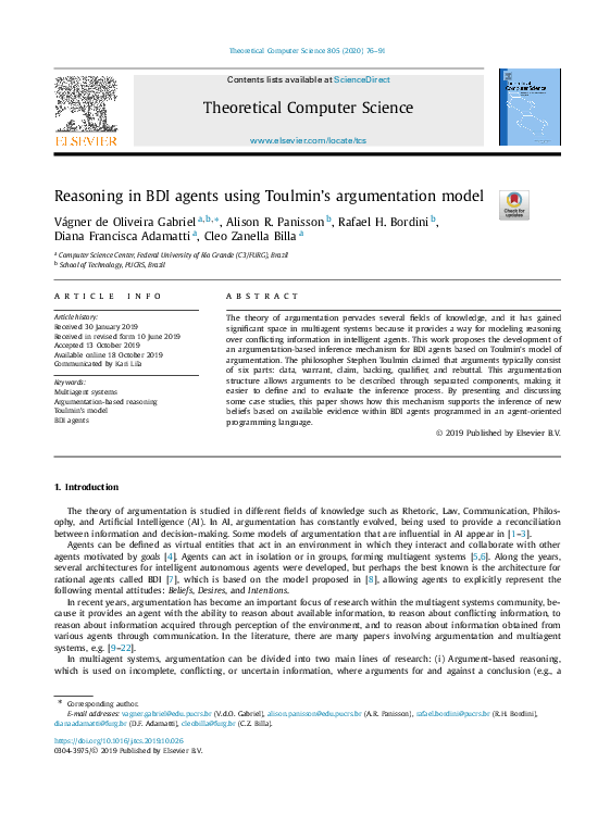 Pdf Reasoning In Bdi Agents Using Toulmin S Argumentation Model
