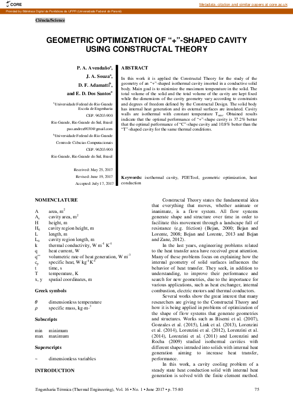 Pdf Geometric Optimization Of “ ” Shaped Cavity Using Constructal Theory