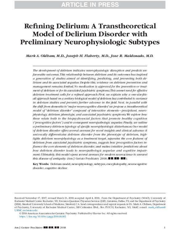 (PDF) Refining Delirium: A Transtheoretical Model of Delirium Disorder ...